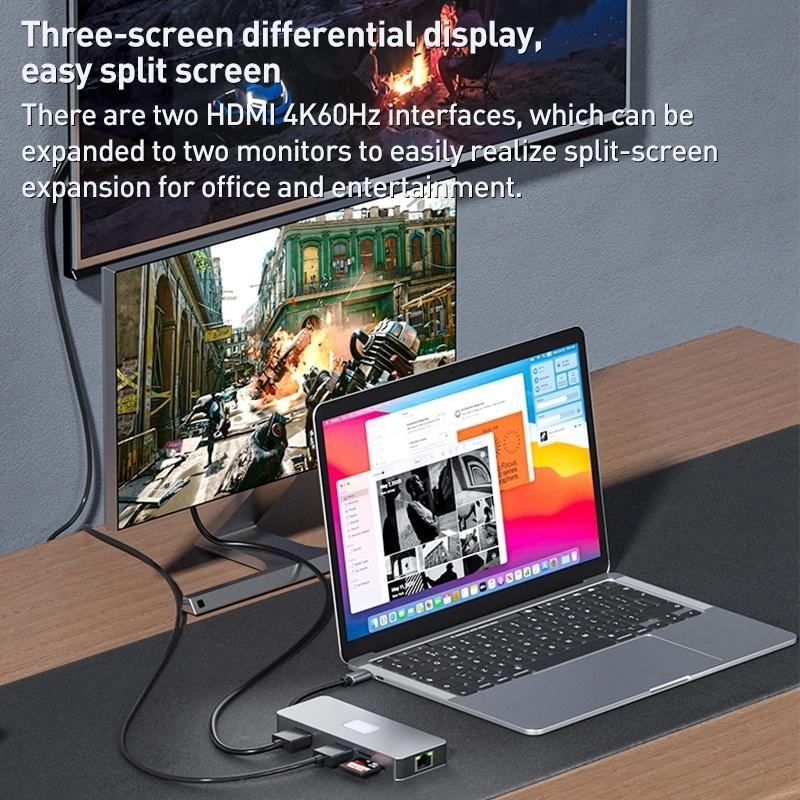 NÖRDIC 1 till 10 USB-C dockningsstation 2xHDMI 4K60Hz 3xUSB3.0, 1xUSB- – Nördic