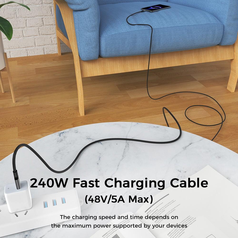 NÖRDIC 7m USB 3.2 Gen 2 USB-C till C nylonflätad kabel PD3.1 240W 20G – Nördic