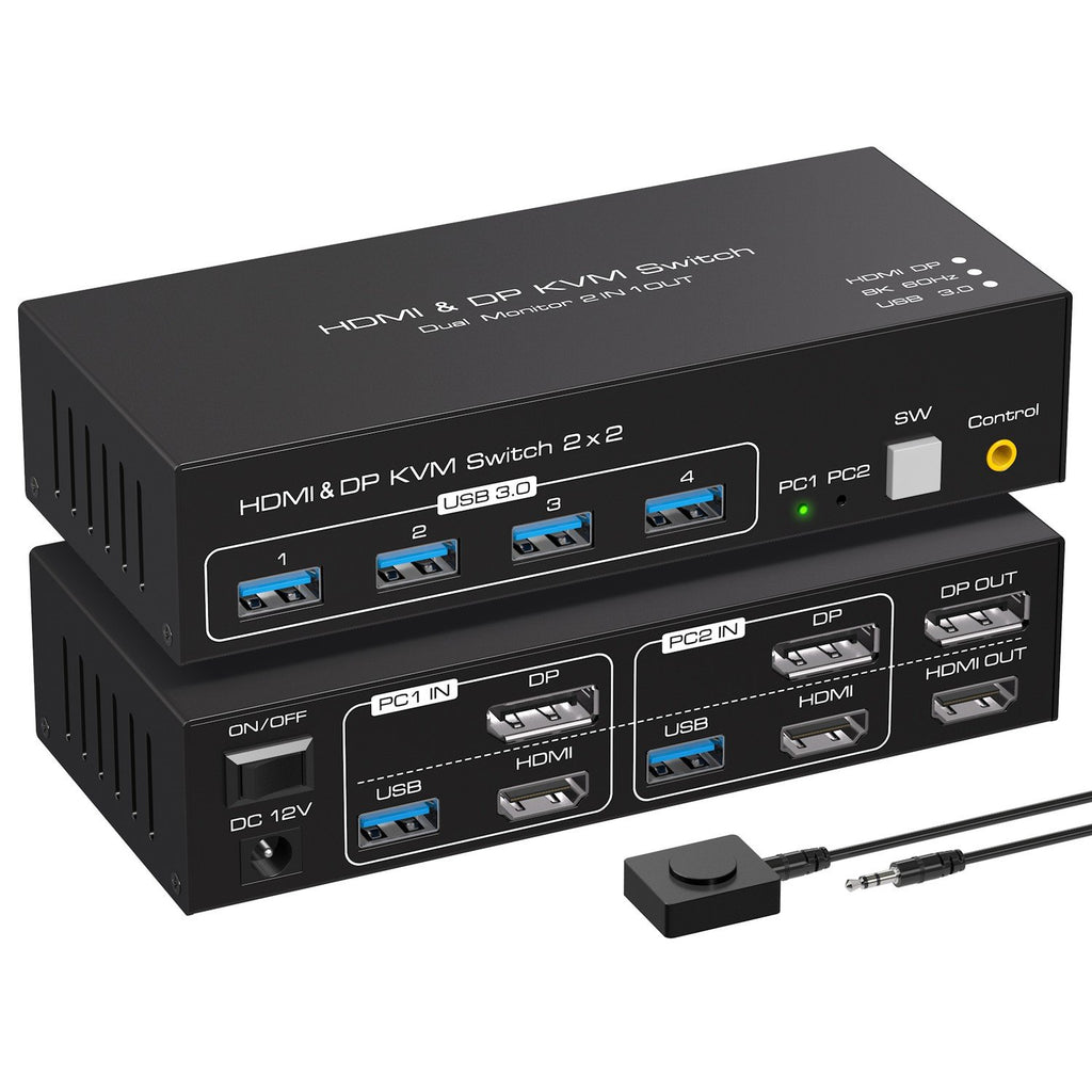 NÖRDIC KVM-switch 2 till 2 DisplayPort & HDMI, 8K60Hz/4K120Hz, 4x USB ...