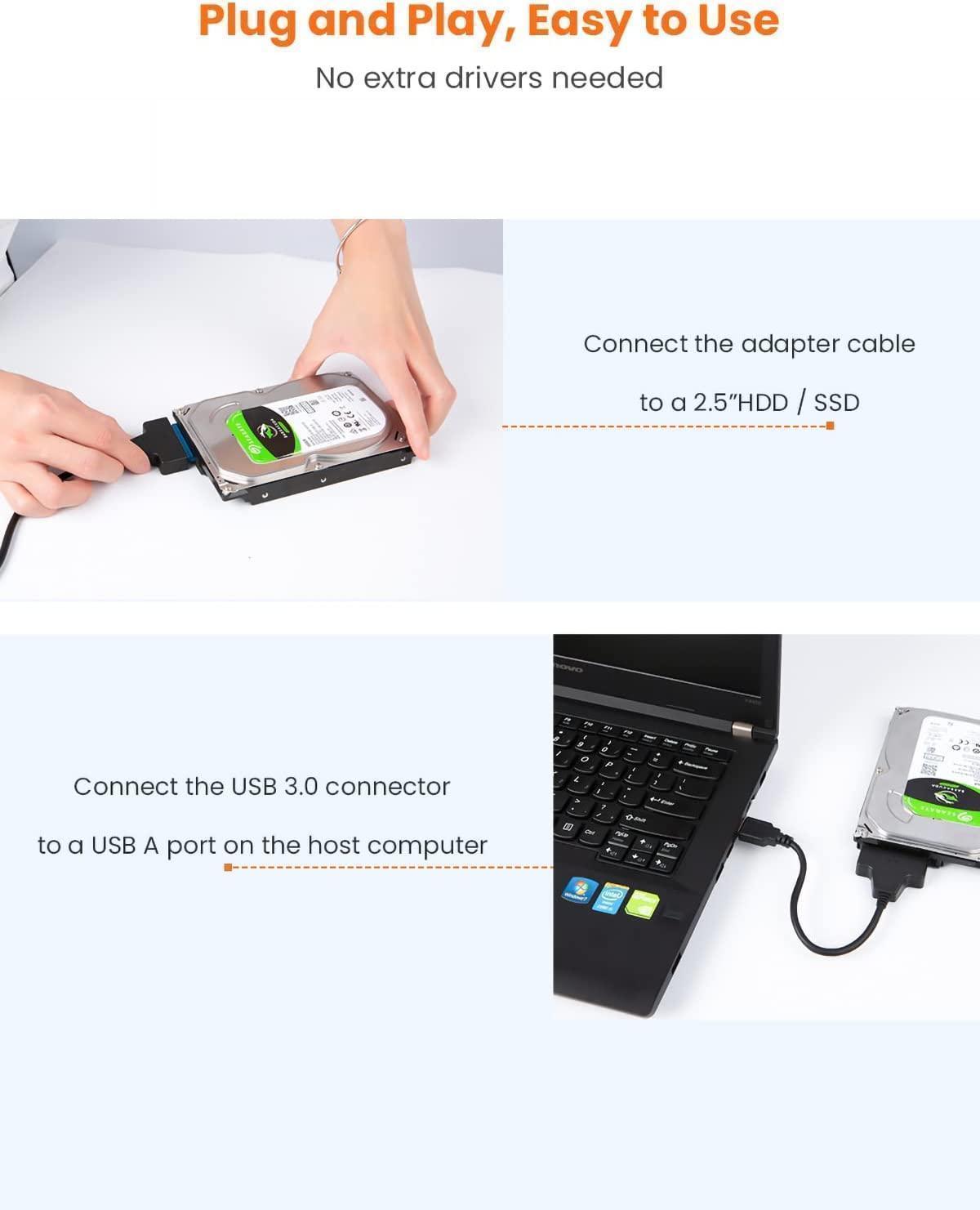 NÖRDIC USB-A till SATA adapter 2,5 SATA III HDD 5Gbps – Nördic